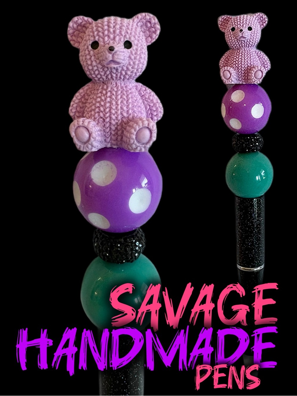 Handmade | Office | Handmade Purple Teddy Bear Cute Kawaii Custom Pen ...